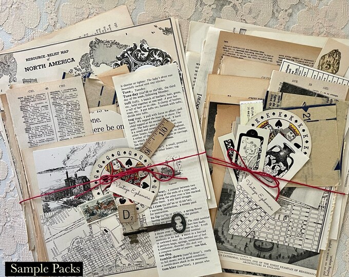 35 Vintage Ephemera/neutral Variety Paper Pack/book Pages/maps/junk ...