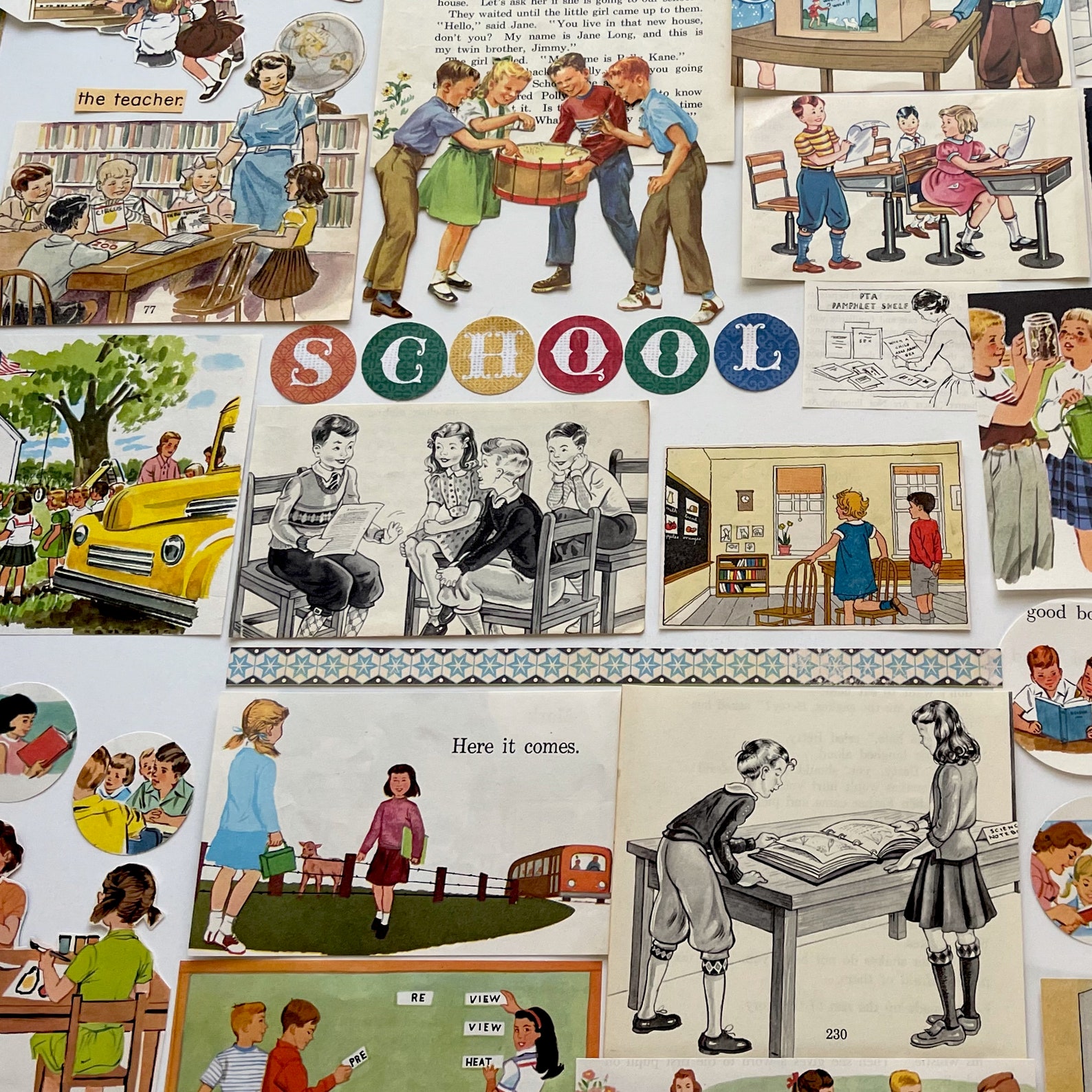 35 Vintage School Theme Paper Pack/mid Century Children's School Book ...