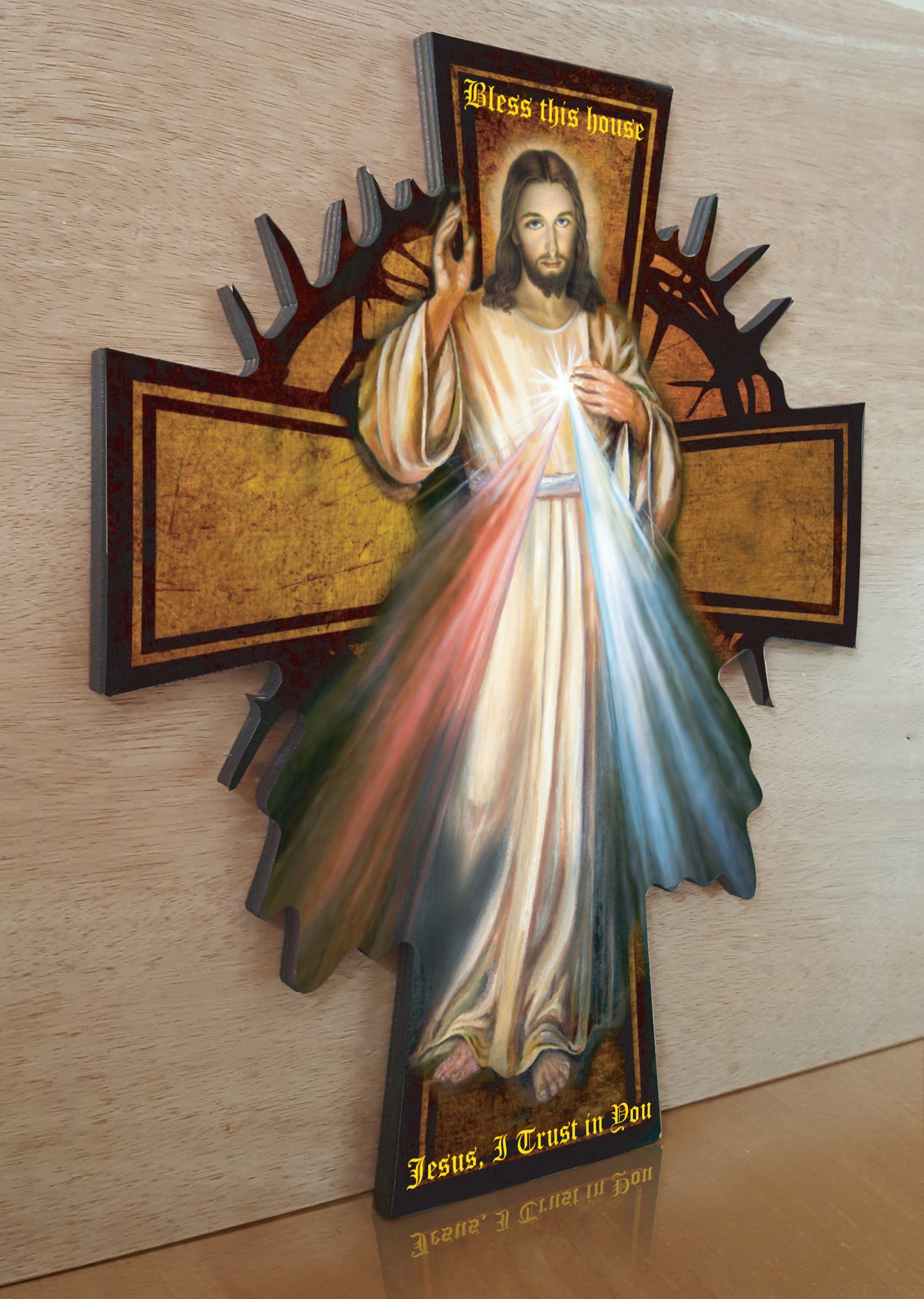 Divine Mercy Cross, Gold Plated With 24 Carats, With a Glossy Finish ...