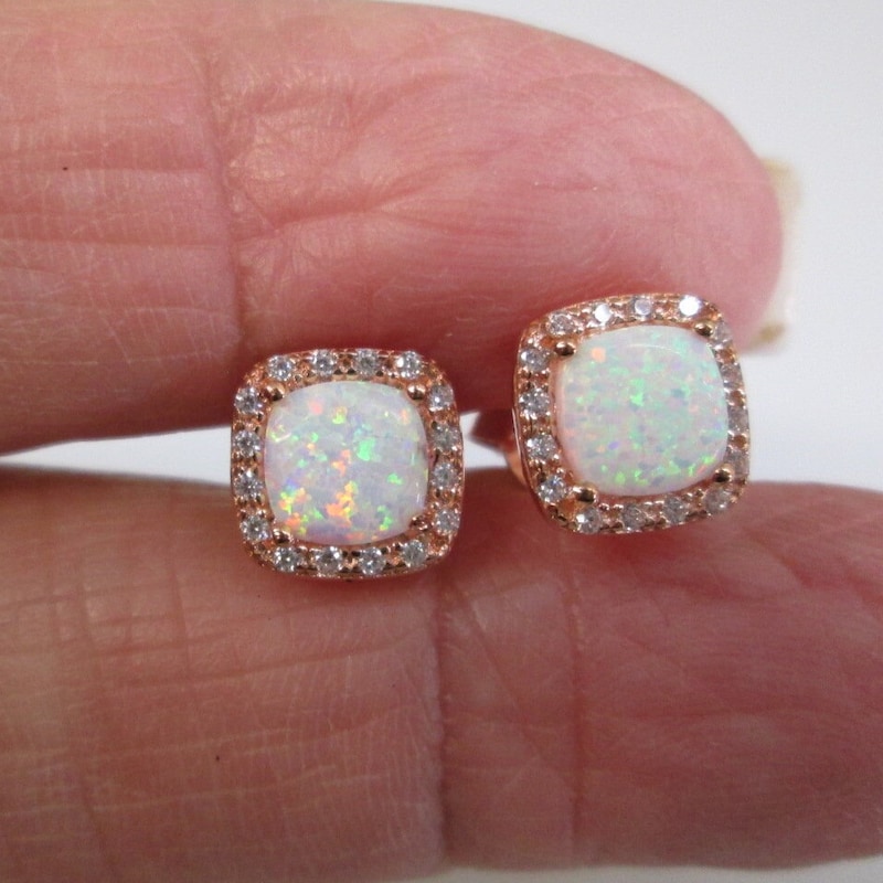 Rose Gold Opal Earrings - Etsy
