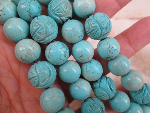 Turquoise Necklace>Carved Turquoise Necklace,Double S… - Gem