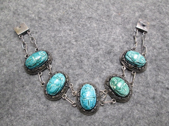 Turquoise SCARAB Bracelet>Egyptian Turquoise Faience … - Gem