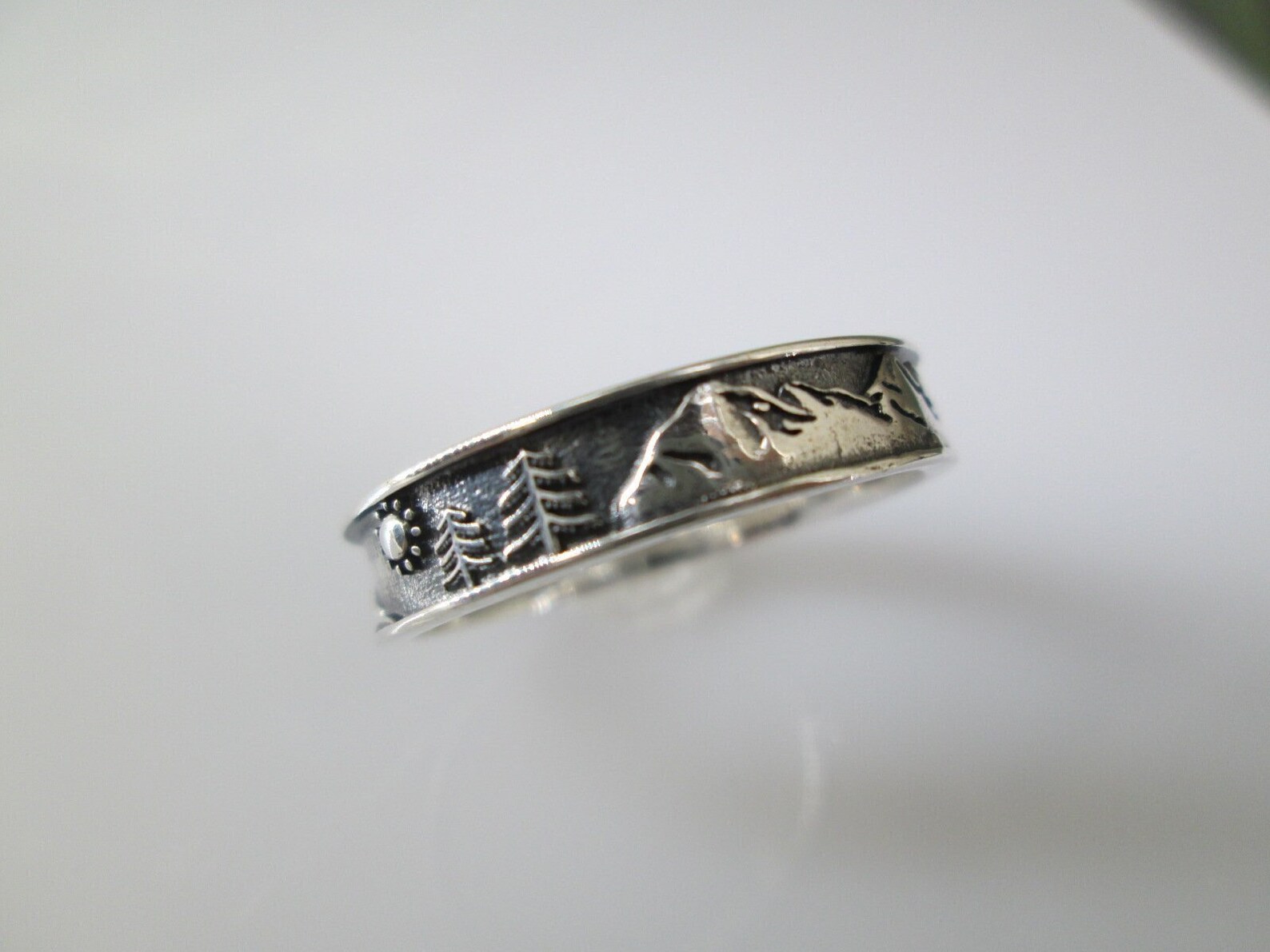 Sterling Silver Mountain and Trees Ring>nature Ring,925 Sterling Band ...