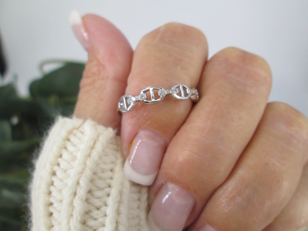 Sterling Chain Link Ring>dainty 925 Sterling Silver Chain Link Ring W ...
