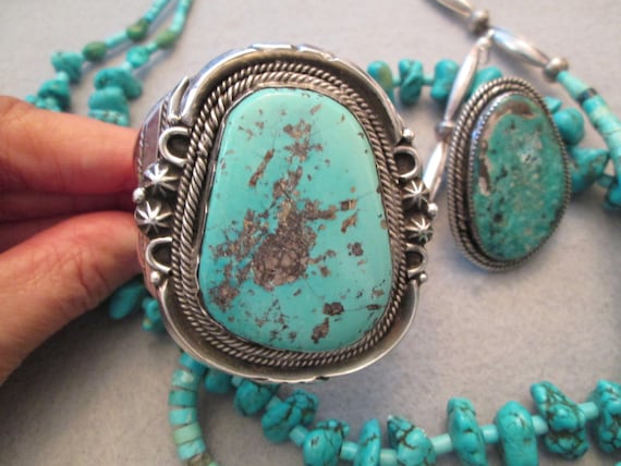 Native Turquoise Statement Cuff>925 Turquoise Cuff,He… - Gem