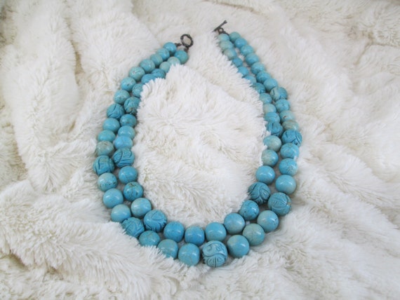 Turquoise Necklace>Carved Turquoise Necklace,Double S… - Gem