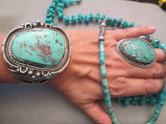 Native Turquoise Statement Cuff>925 Turquoise Cuff,He… - Gem