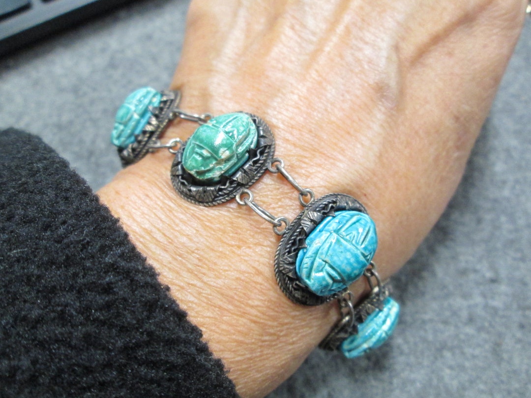 Turquoise SCARAB Bracelet>egyptian Turquoise Faience Scarab Bracelet ...