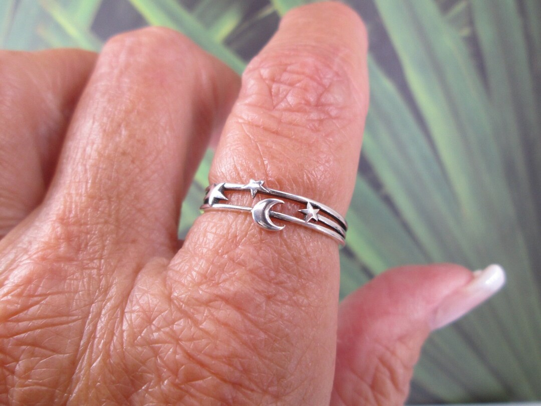 Sterling Silver Moon and Stars Ring>925 Celestial Ring,cresent Moon Ring,star Ring,moon and ...