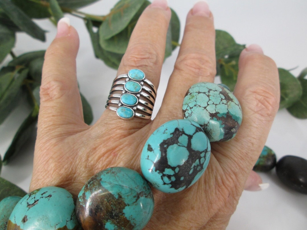 Genuine Turquoise Ring>925 Sterling 4 Stone Turquoise Ring,stacked ...