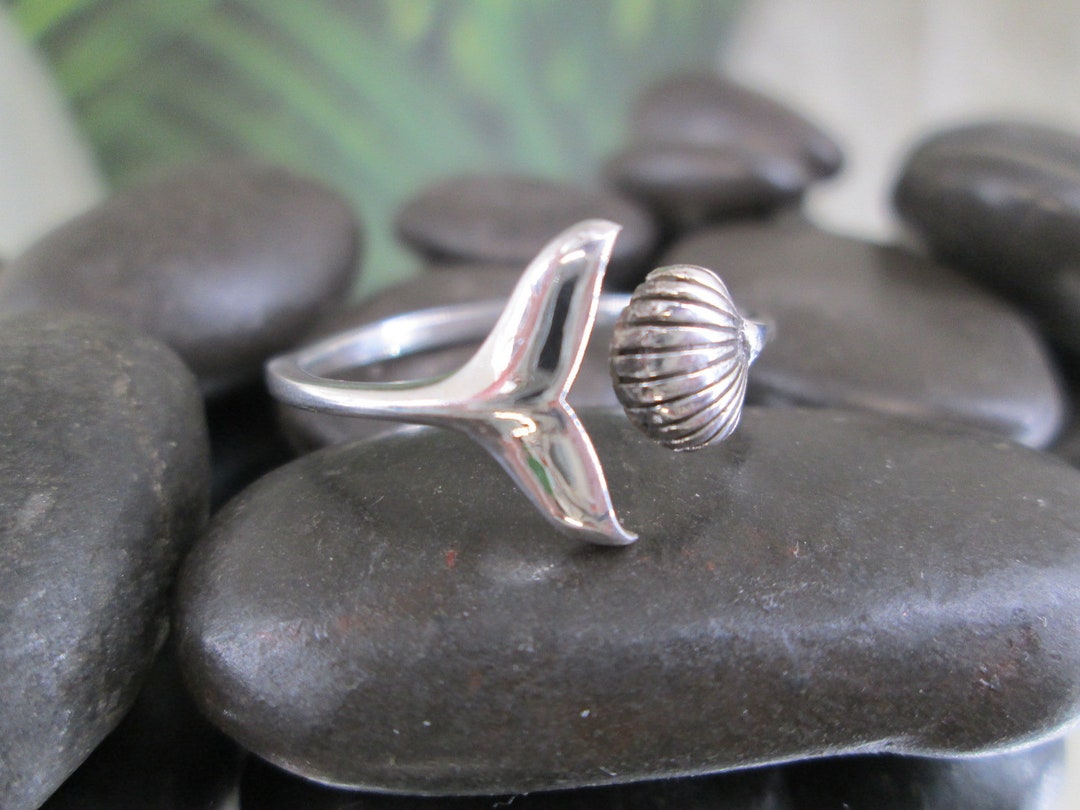 925 Whale Tail & Sea Shell Ring>dainty 925 Sterling Whale Ring,whale ...