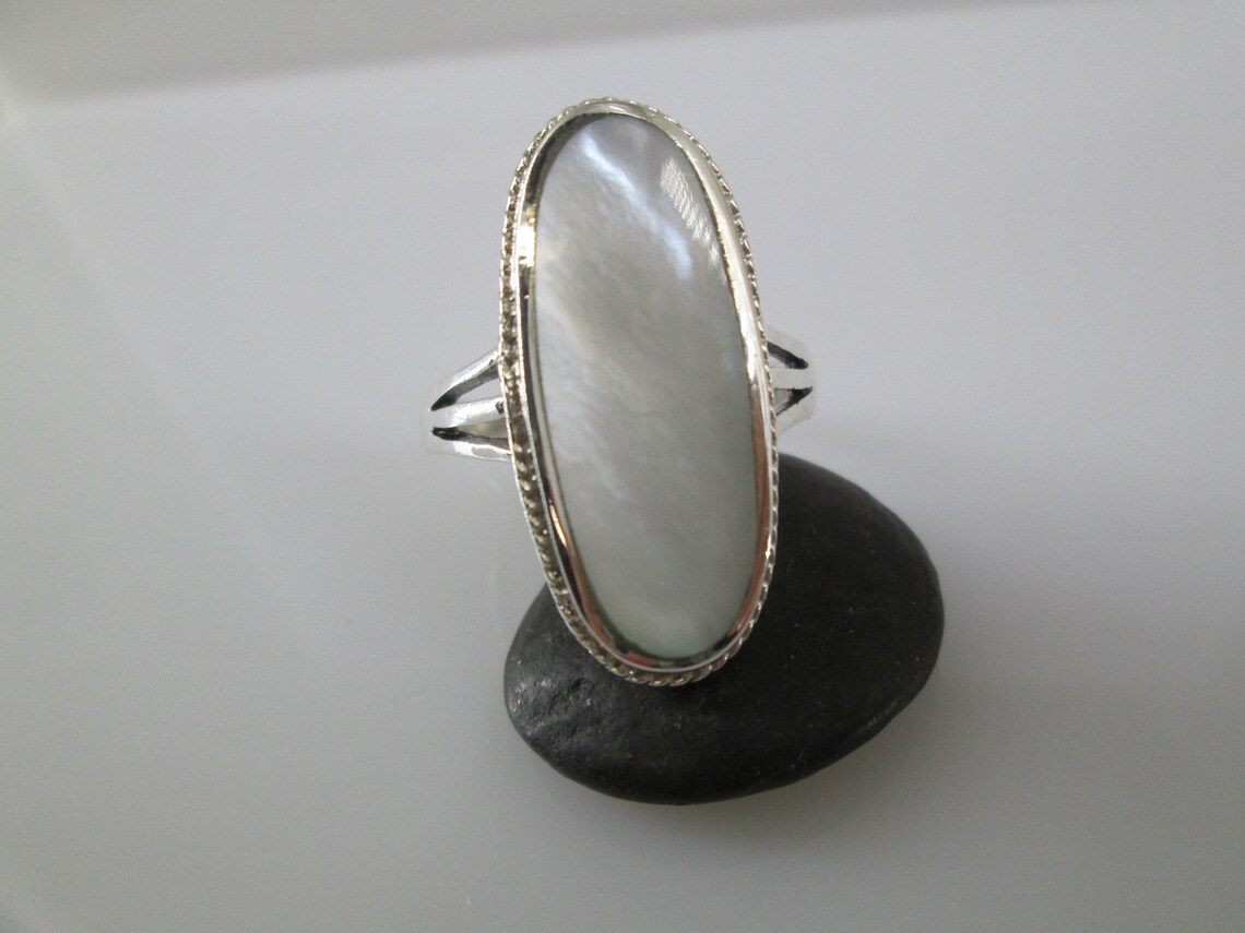 Mother of Pearl Ring>gorgeous Long 925 Genuine Mother of Pearl Ring ...