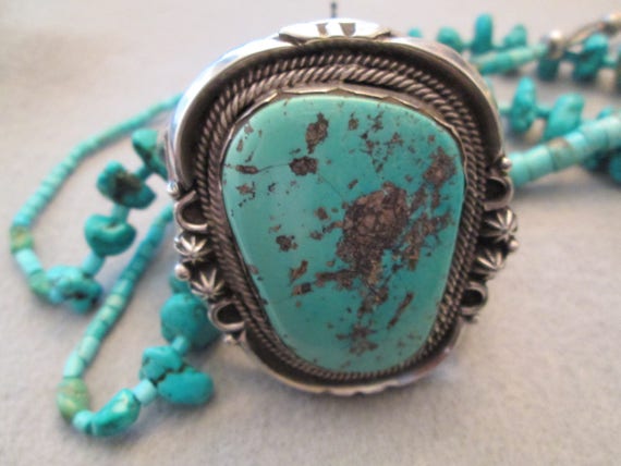 Native Turquoise Statement Cuff>925 Turquoise Cuff,He… - Gem