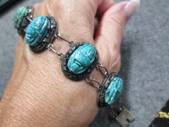 Turquoise SCARAB Bracelet>Egyptian Turquoise Faience … - Gem