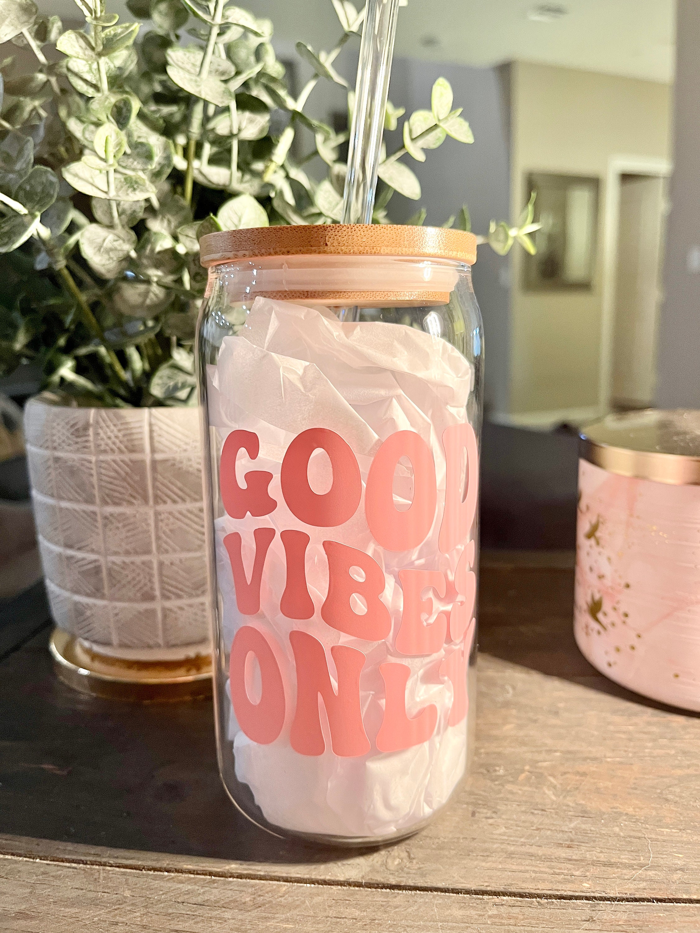 Iced Coffee Glass / Glass Can Soda Cup With Lid and Straw / - Etsy