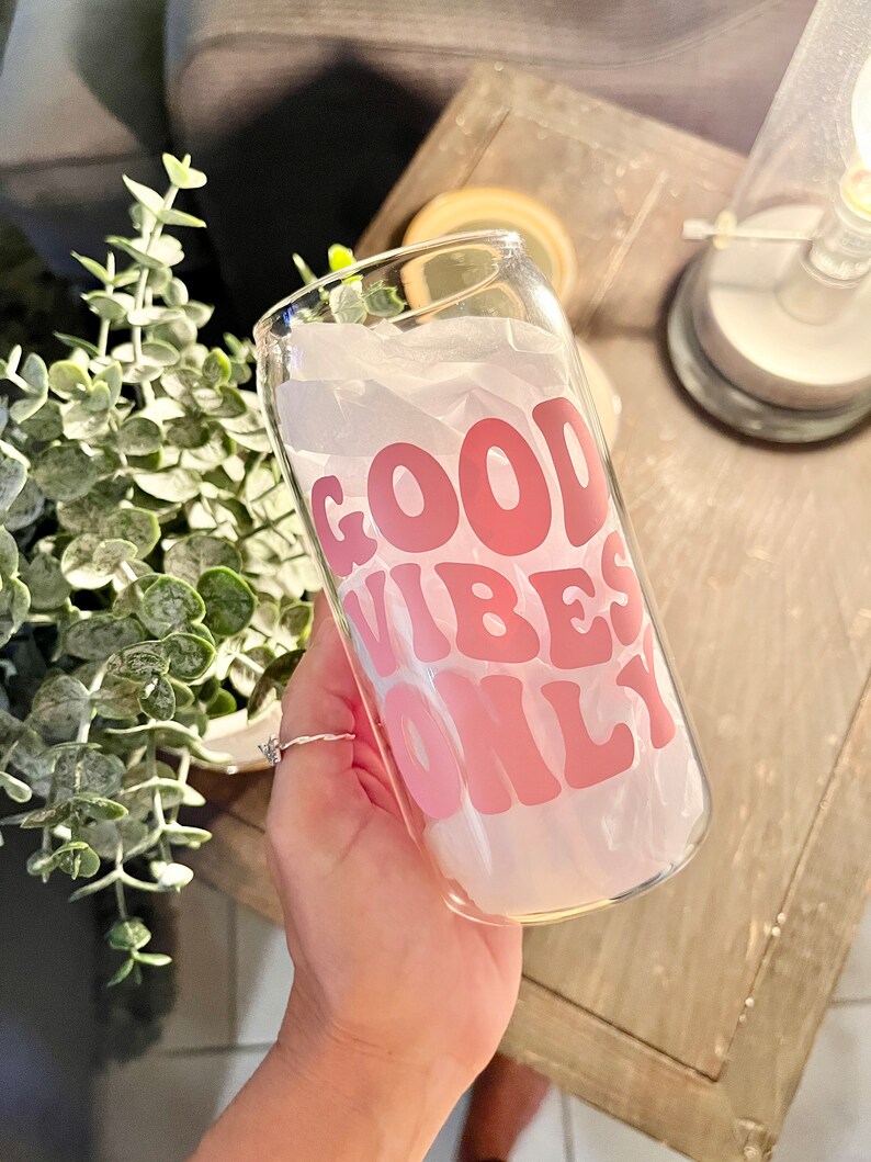 Iced Coffee Glass / Glass Can Soda Cup With Lid and Straw / - Etsy