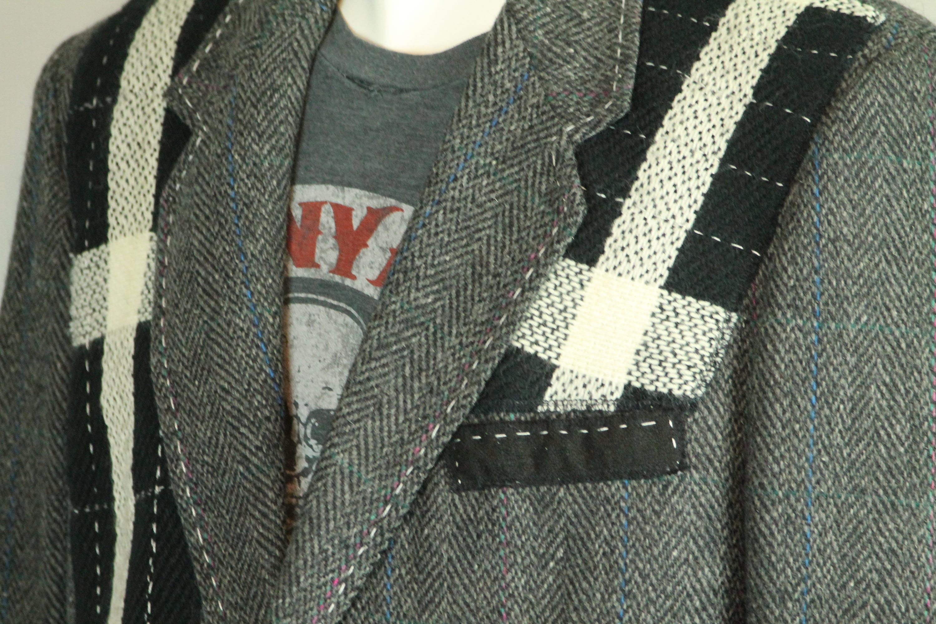 Men's Upcycled Hand Made Embroidered Pure Wool Herringbone Professor ...