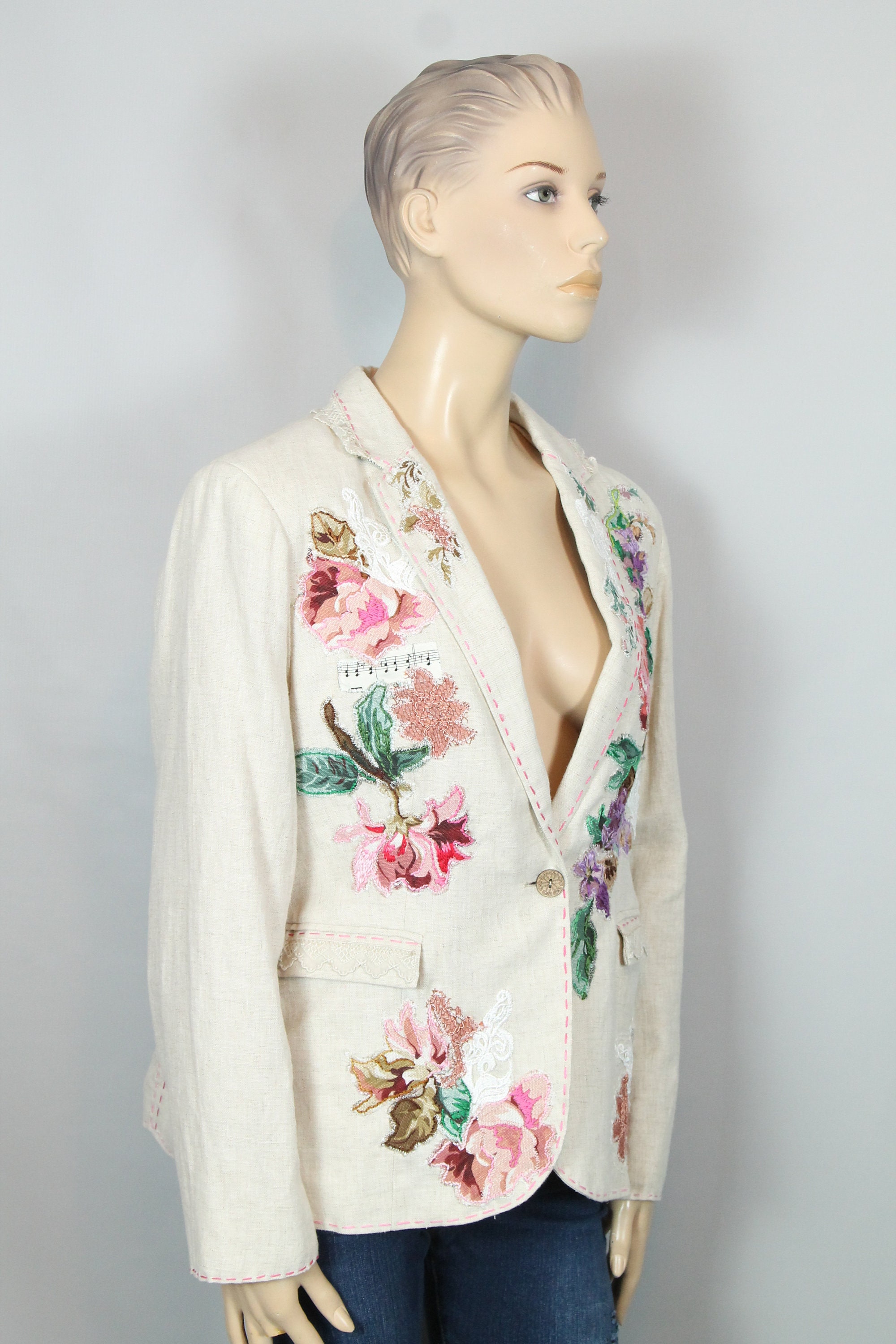 Reworked Upcycled Hand Made Beige Wool Art to Wear Vintage Linen ...