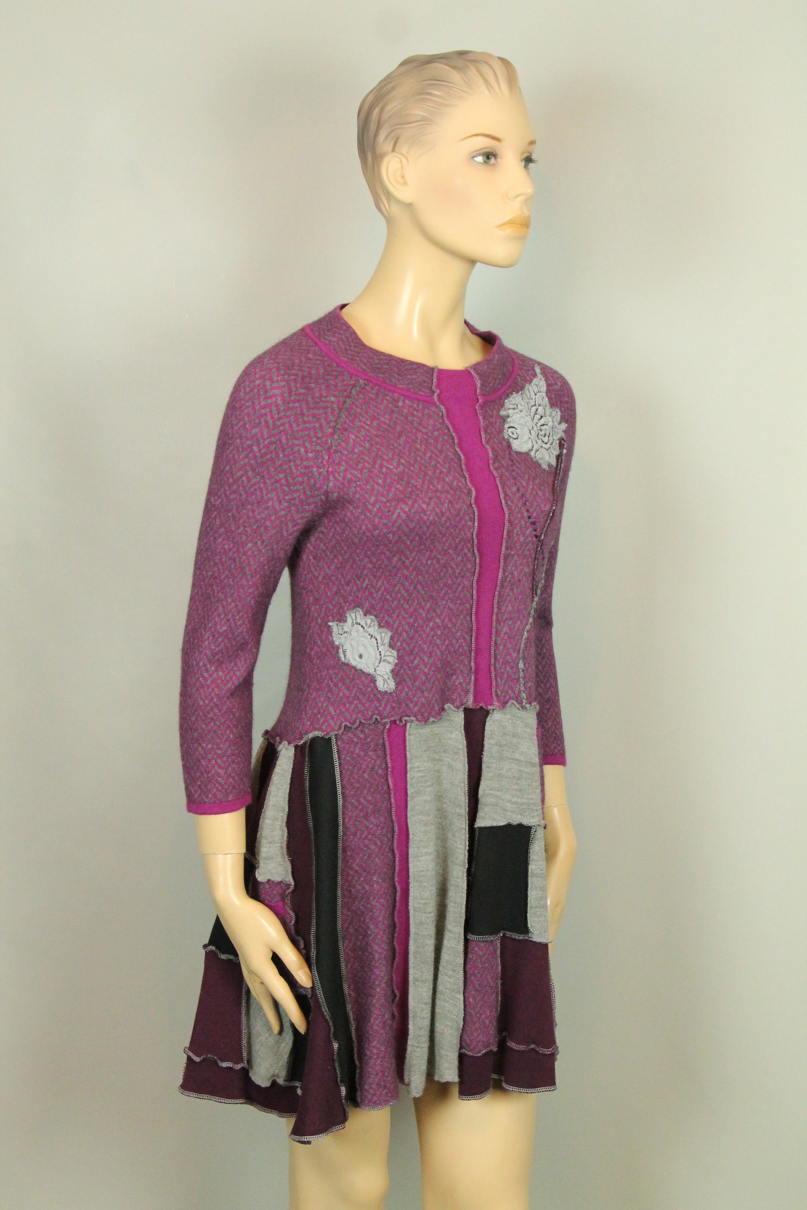 Women's Upcycled Wool Cotton Blend Knit Dress A-line Sweaterdress Tunic ...