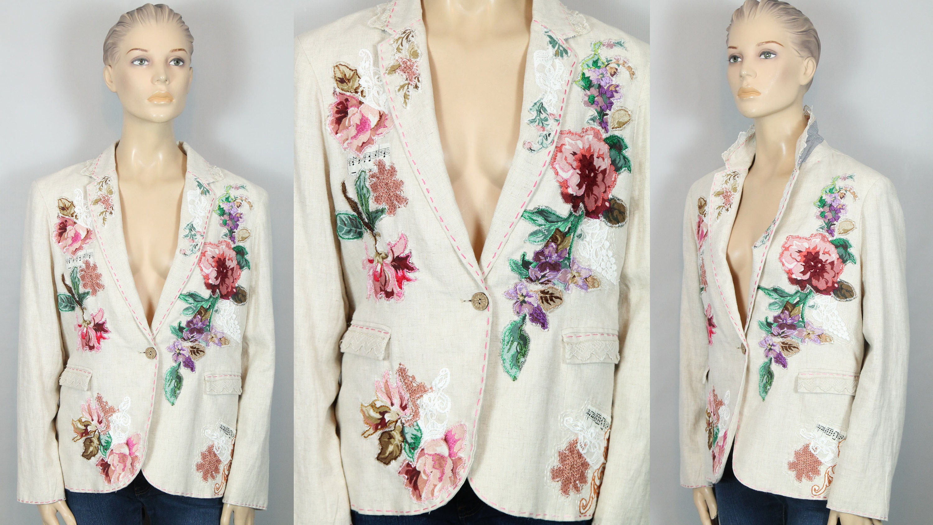 Reworked Upcycled Hand Made Beige Wool Art to Wear Vintage Linen ...