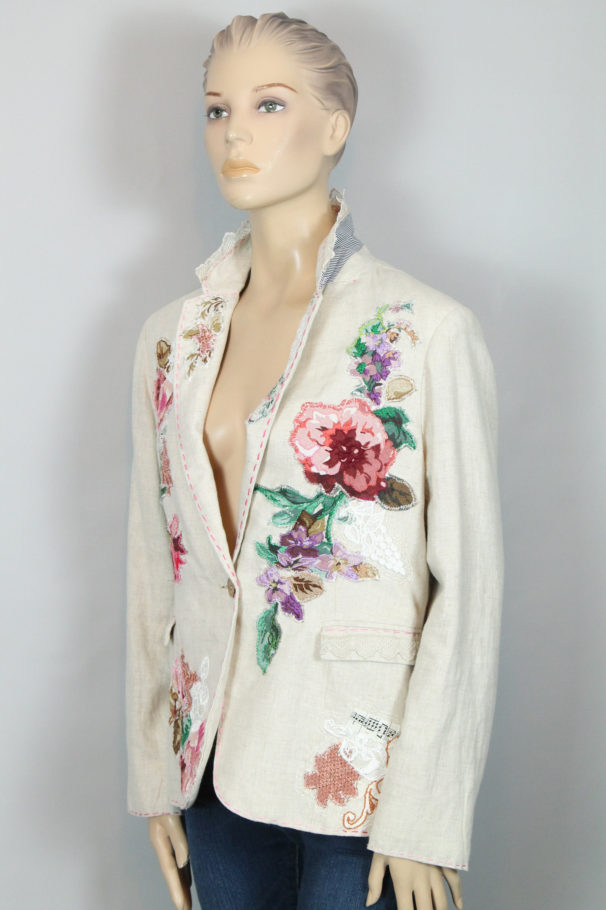Reworked Upcycled Hand Made Beige Wool Art to Wear Vintage Linen ...