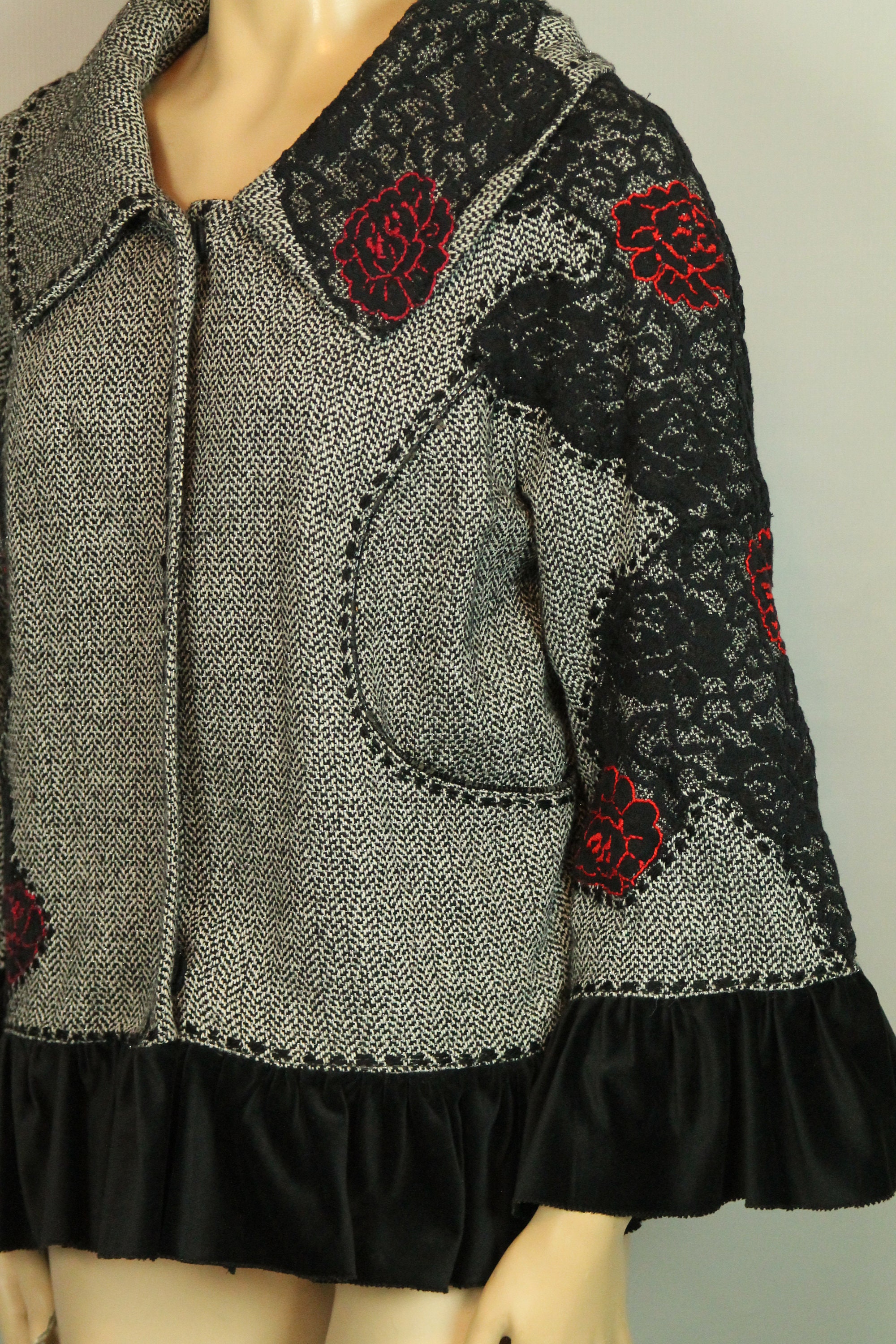 Upcycled Hand Made Black and White Wool Blend Herringbone Art to Wear ...