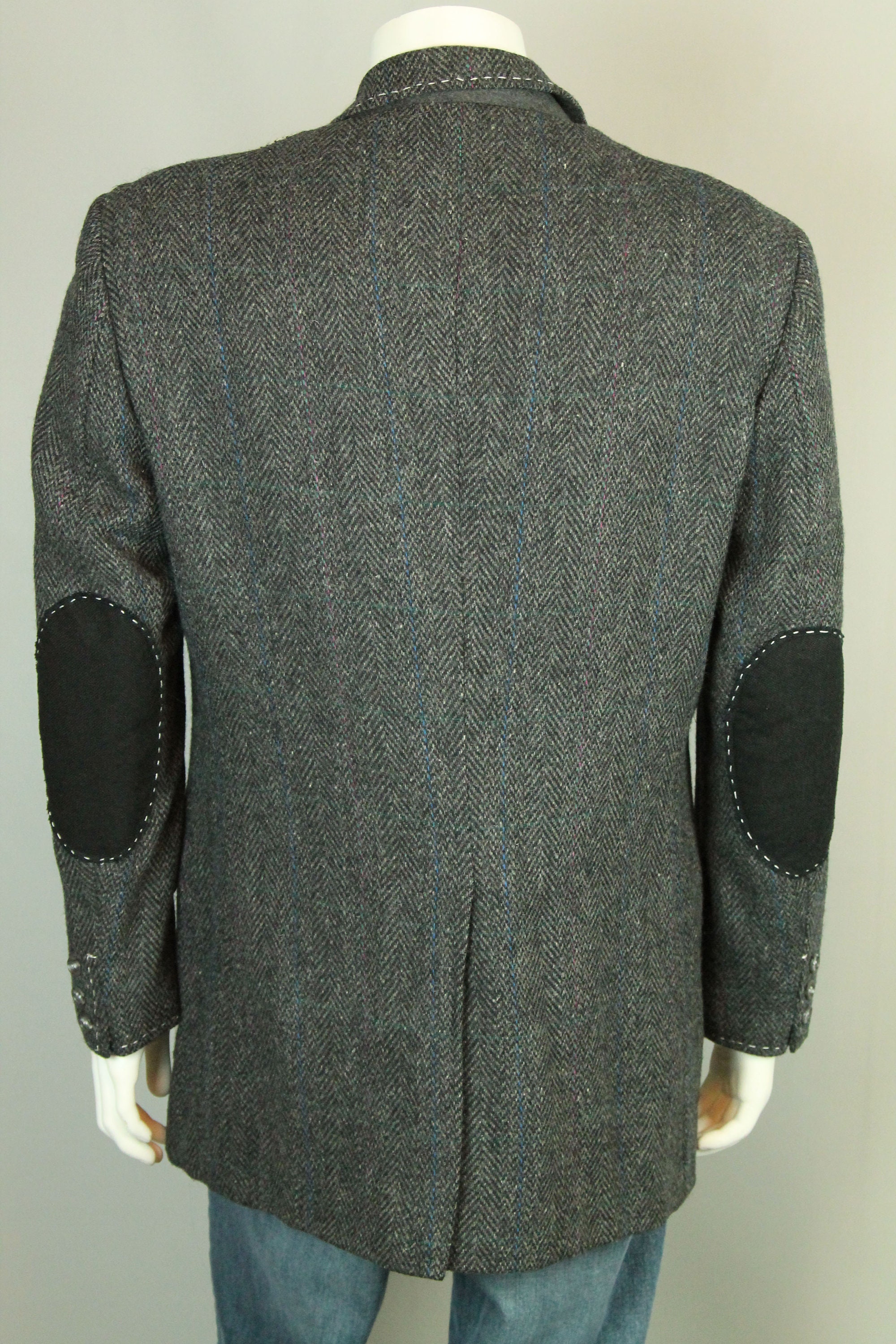 Men's Upcycled Hand Made Embroidered Pure Wool Herringbone Professor ...