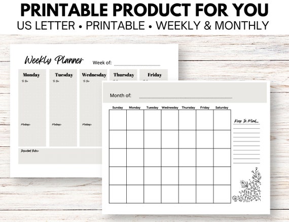 Weekly & Monthly Printable Planner Sheets Organization and - Etsy