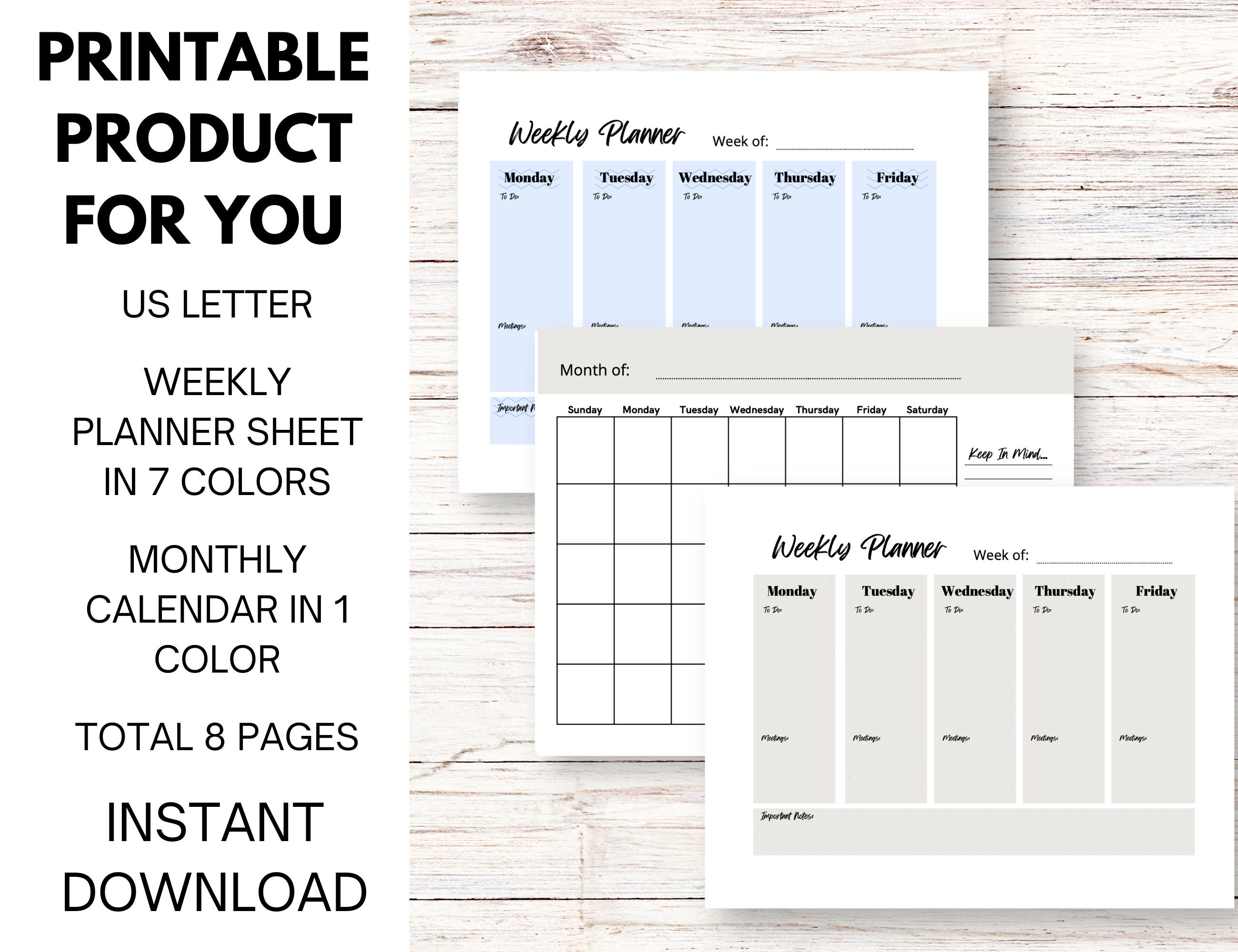Weekly & Monthly Printable Planner Sheets | Organization and Calendar ...