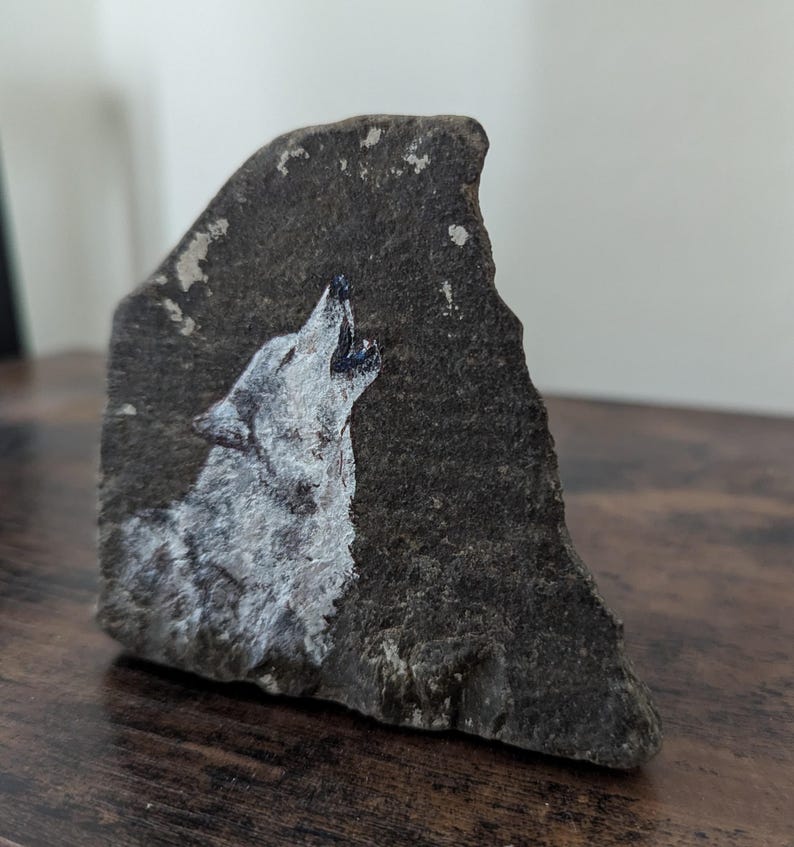 Howling Wolf Painted Rock - Etsy