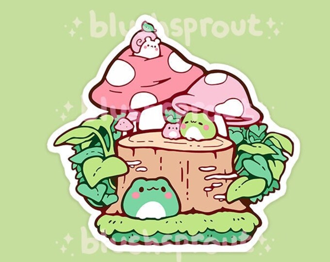 Frog Mushroom Forest 3" Matte Vinyl Sticker | Cute Froggy Sticker ...