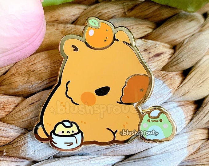 Capybara & Frogs Enamel Pin Kawaii Bath House Onsen Lapel Pin, Mandarin ...