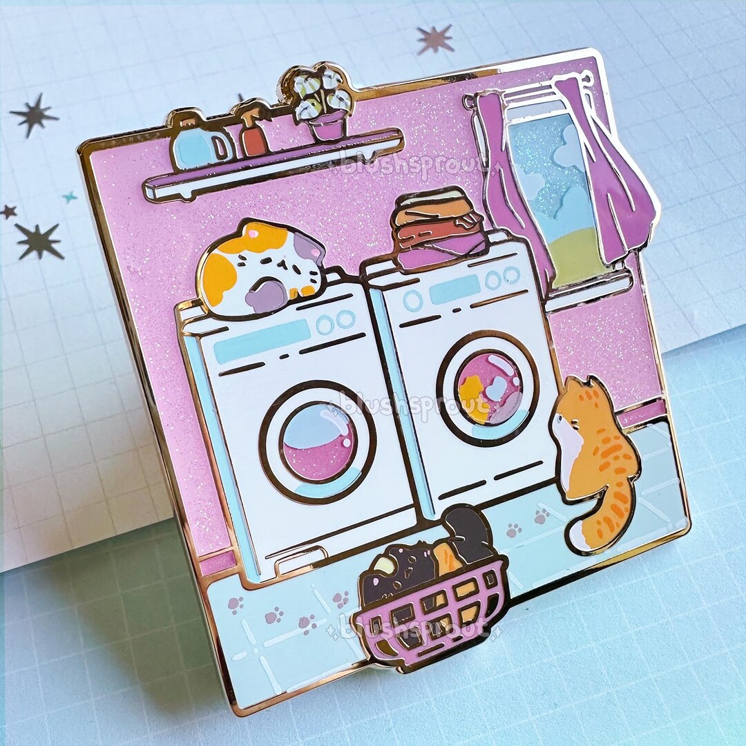 Laundry Cats Deluxe 2.5" Limited Edition Enamel Pin | Kawaii Glitter ...
