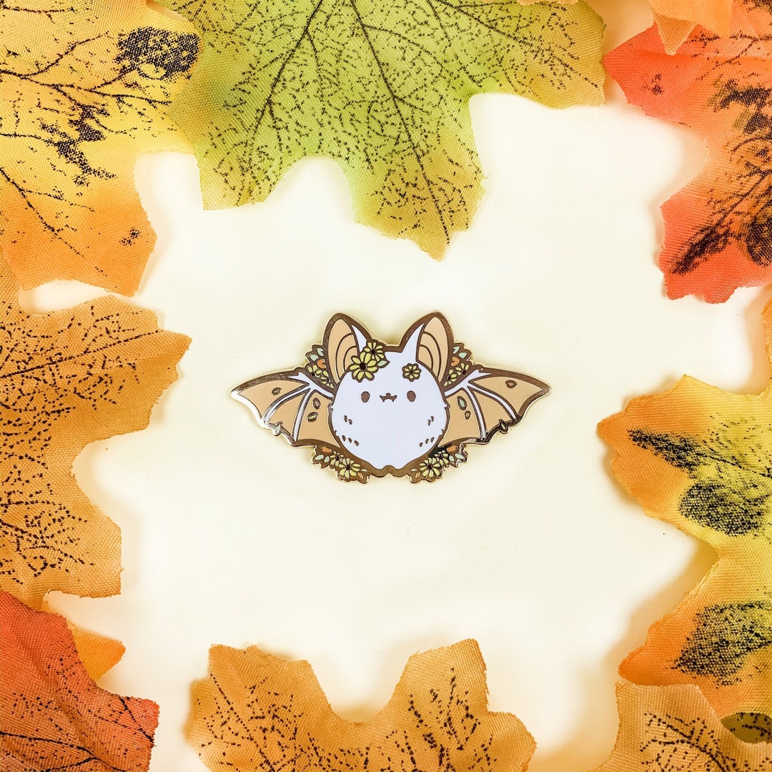 Floral Autumn Bat Enamel Pin Honduran White Bat, Flower Animal Pin ...