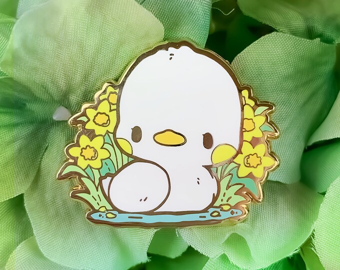 Daffodil Duck Enamel Pin Cute Kawaii Animal Pin, Floral Bird Lapel Pin ...