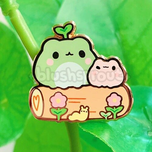 Froggie Log Enamel Pin Kawaii Forest Cottagecore Lapel Pin - Etsy