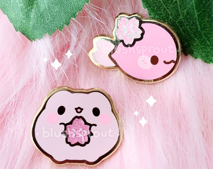 Mini Sakura Frog and Tadpole Glitter Enamel Pins | Kawaii Cherry ...