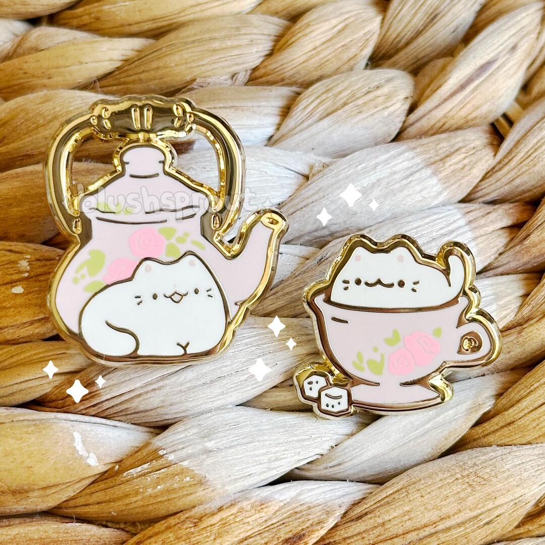 Tea Cats - Set of Two 1" Mini Enamel Pins | Gift for Tea and Cat Lovers ...