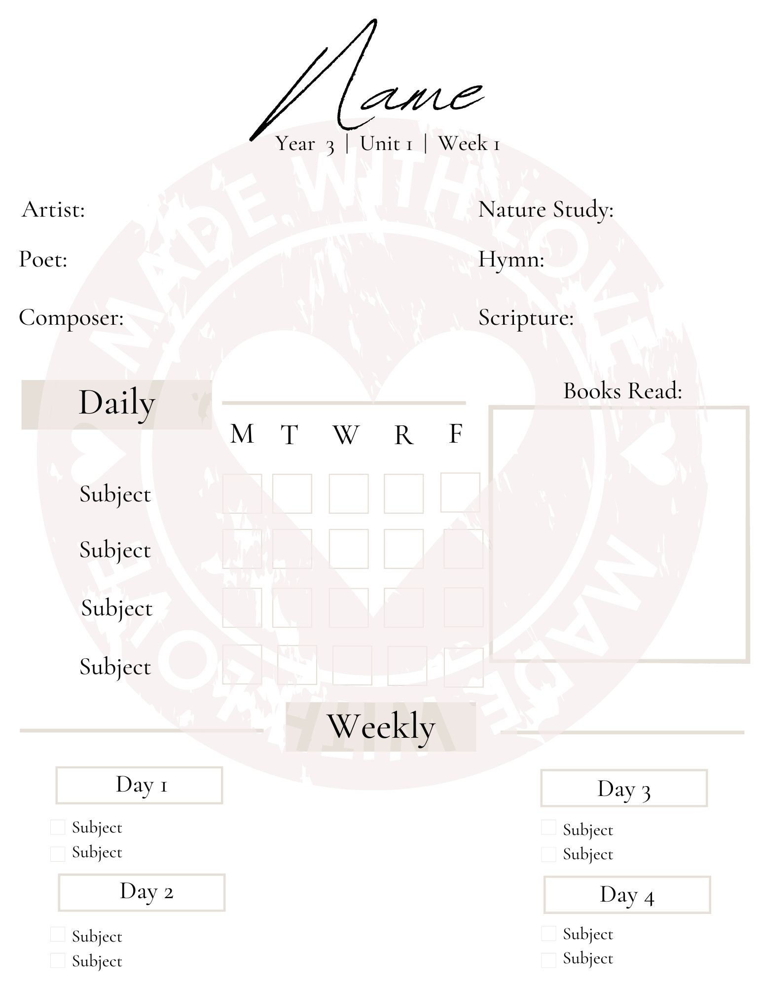 Homeschool Planner, Charlotte Mason Inspired, Online Template, Weekly ...