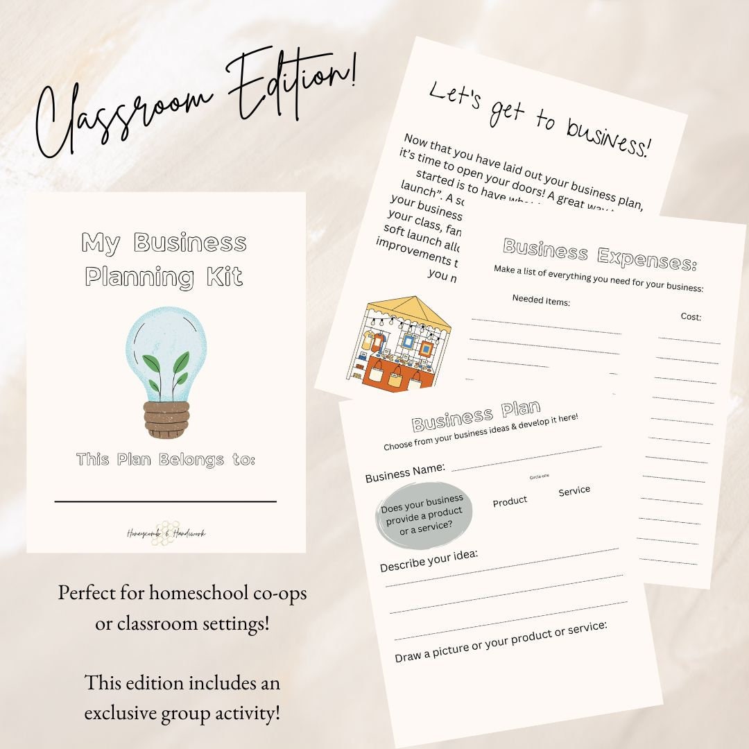 Business Planning Kit for Kids, Entrepreneur Unit Study, Classroom ...