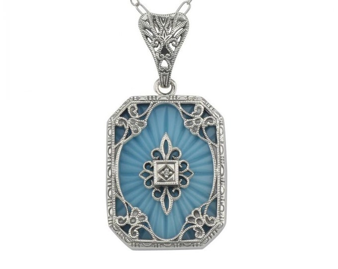 Art Deco Style Turquoise Camphor Glass With Sunray Pattern and 18 ...