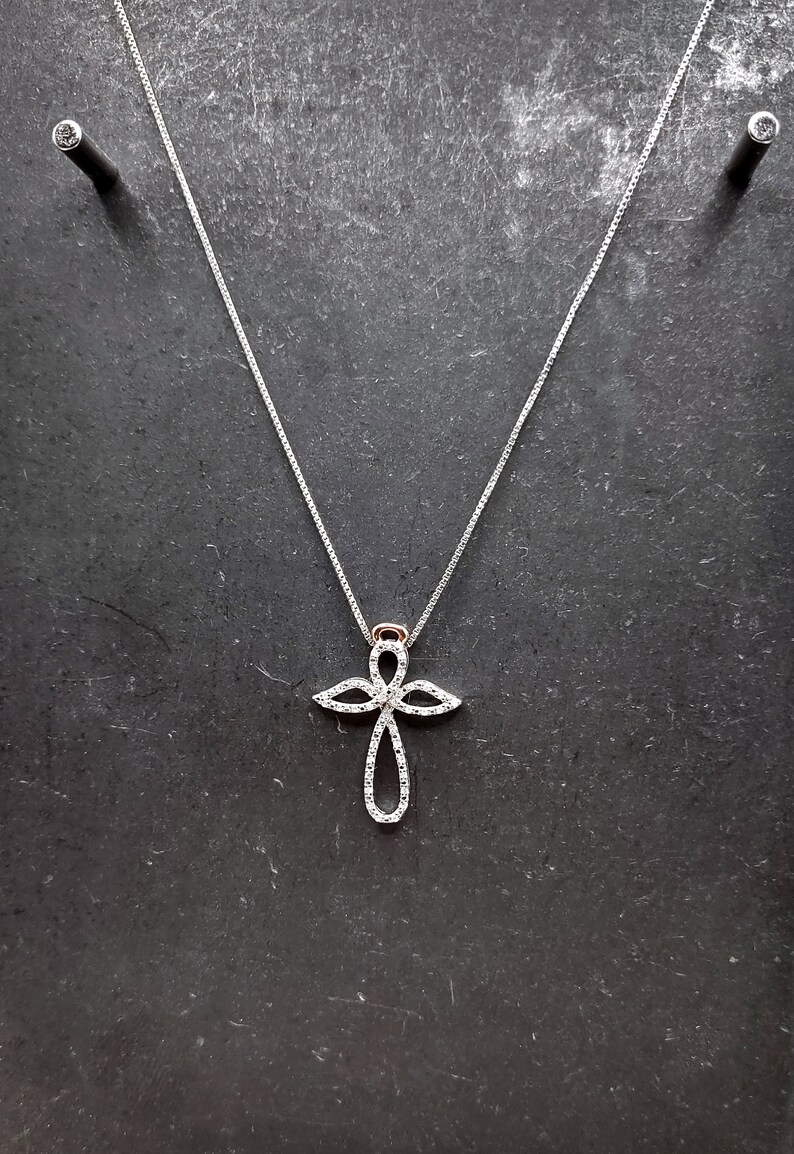 Diamond Halo Cross, Sterling Silver Diamond Halo Cross With 18 Chain ...