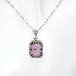 Art Deco Style Pink Camphor Glass With Sunray Pattern and 18" Paperclip ...