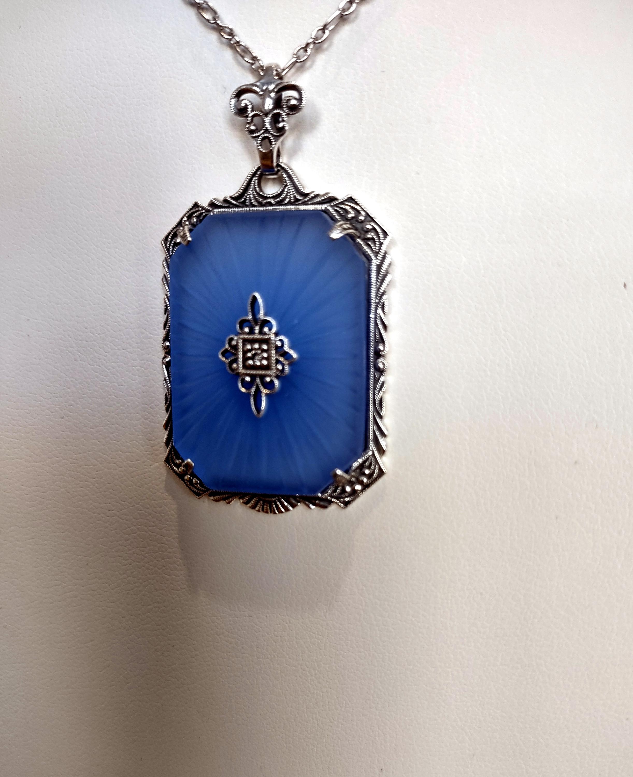 Art Deco Blue Camphor Glass Necklace: Vintage Sunray Pendant - Etsy
