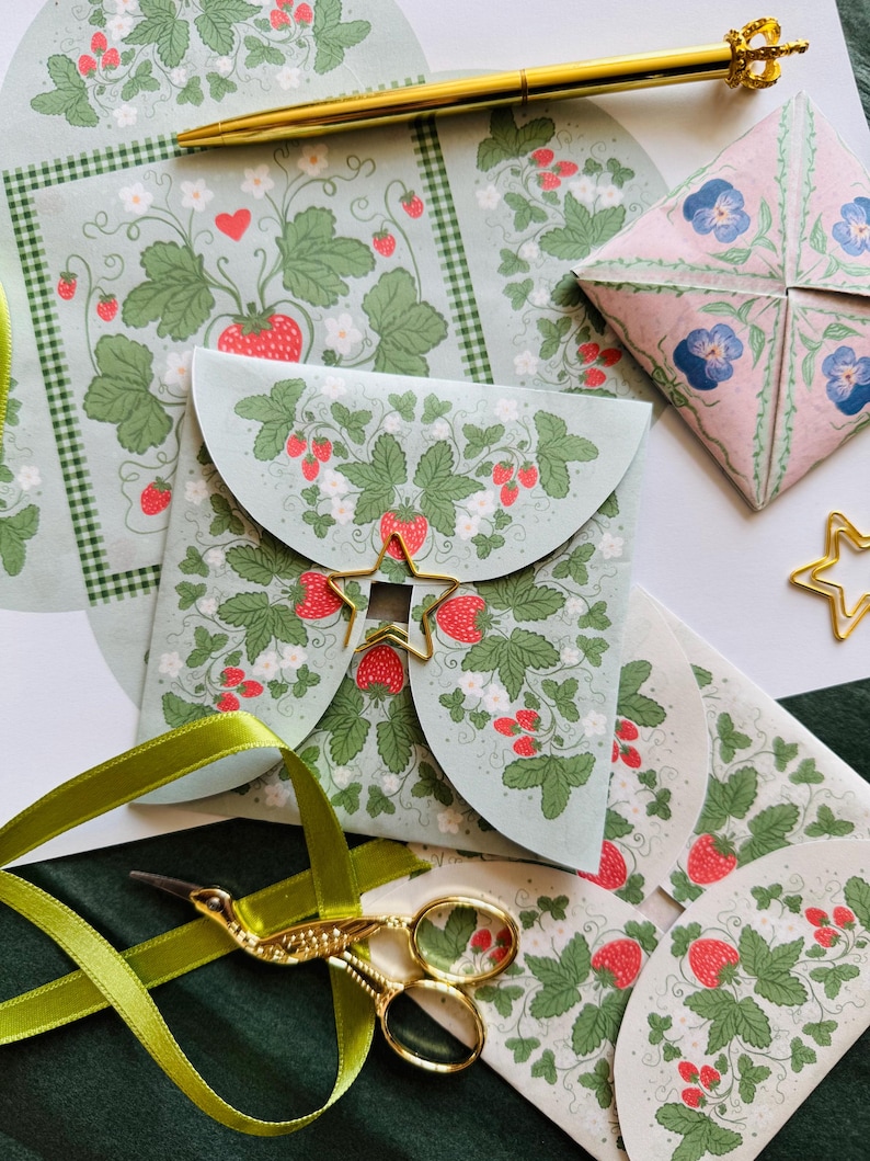 Elegant Victorian Strawberry Envelope Card - Romantic Handmade Paper ...