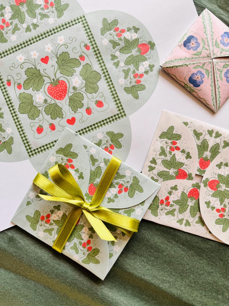 Elegant Victorian Strawberry Envelope Card - Romantic Handmade Paper ...
