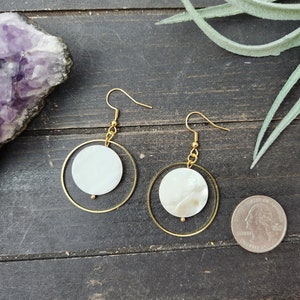 Real Shell Earrings - Gold & White Shell Dangle Hoop Earrings, Seashell ...