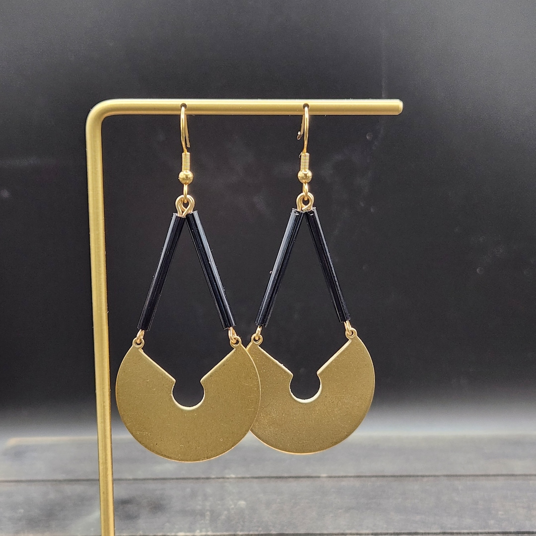 Black Gold Earrings - Black and Gold Statement Earrings, Trapeze ...
