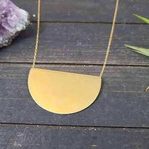 Brass Half Moon Necklace • Gold Semicircle Necklace • Gold Half Circle ...