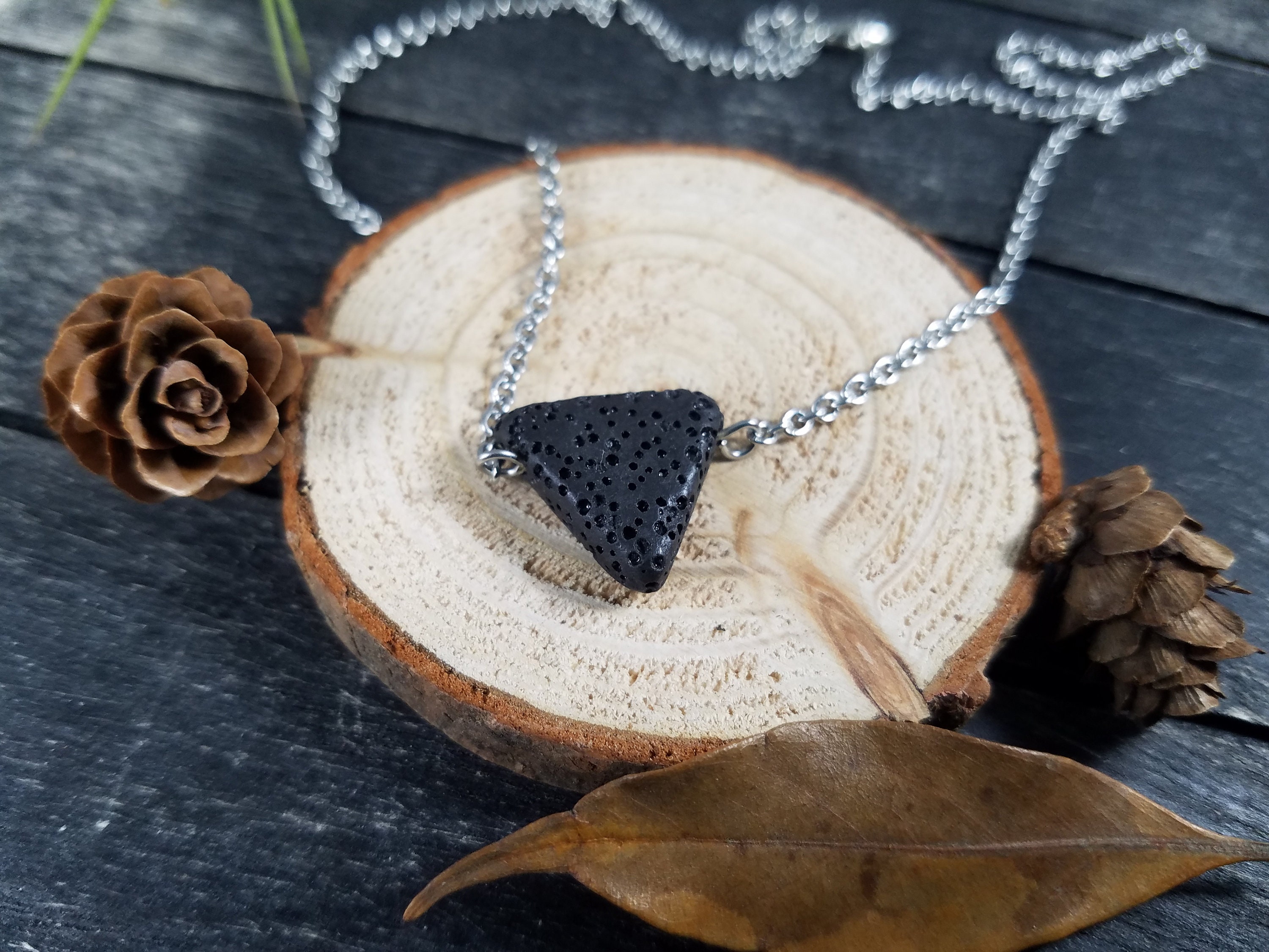 Minimalist Triangle Lava Stone Necklace Triangle Essential | Etsy